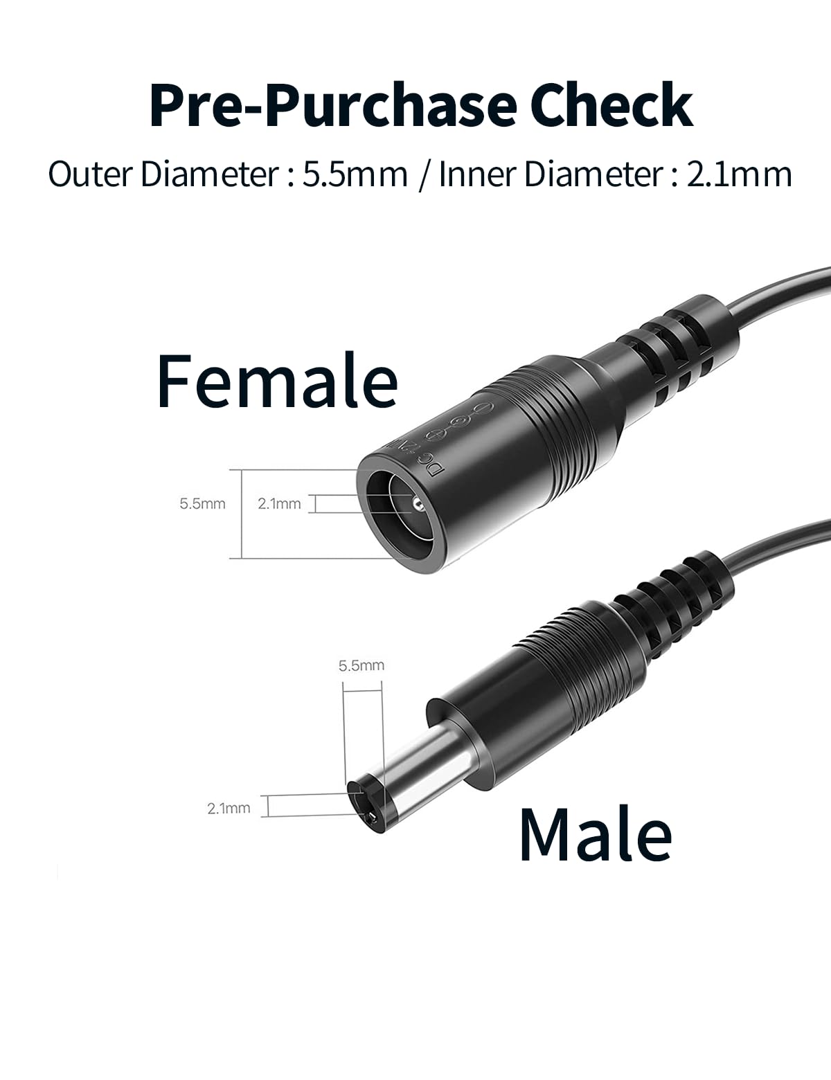 Tonton Power Extension Cable 33ft 10M 2.1mm x 5.5mm Compatible with 12V DC Adapter Cord for CCTV Security Camera IP Camera Standalone DVR