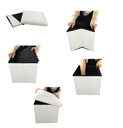 NISUNS OT01 Leather Folding Storage Ottoman Cube Footrest Seat, 12 X 12 X 12 Inches (White)