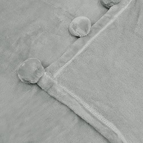 Home Soft Things Pompom Bed Couch Throw Blanket, 50'' x 60'', Silver Grey, Fuzzy Soft Comfy Warm Decorative Throw Blanket for Living Room Bedroom Suitable for All Seasons