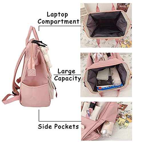 CM C&M WODRO Kawaii Backpack for Girls Women with Pin Bear Accessories Cute College High School Backpack Laptop Bookbag Pink
