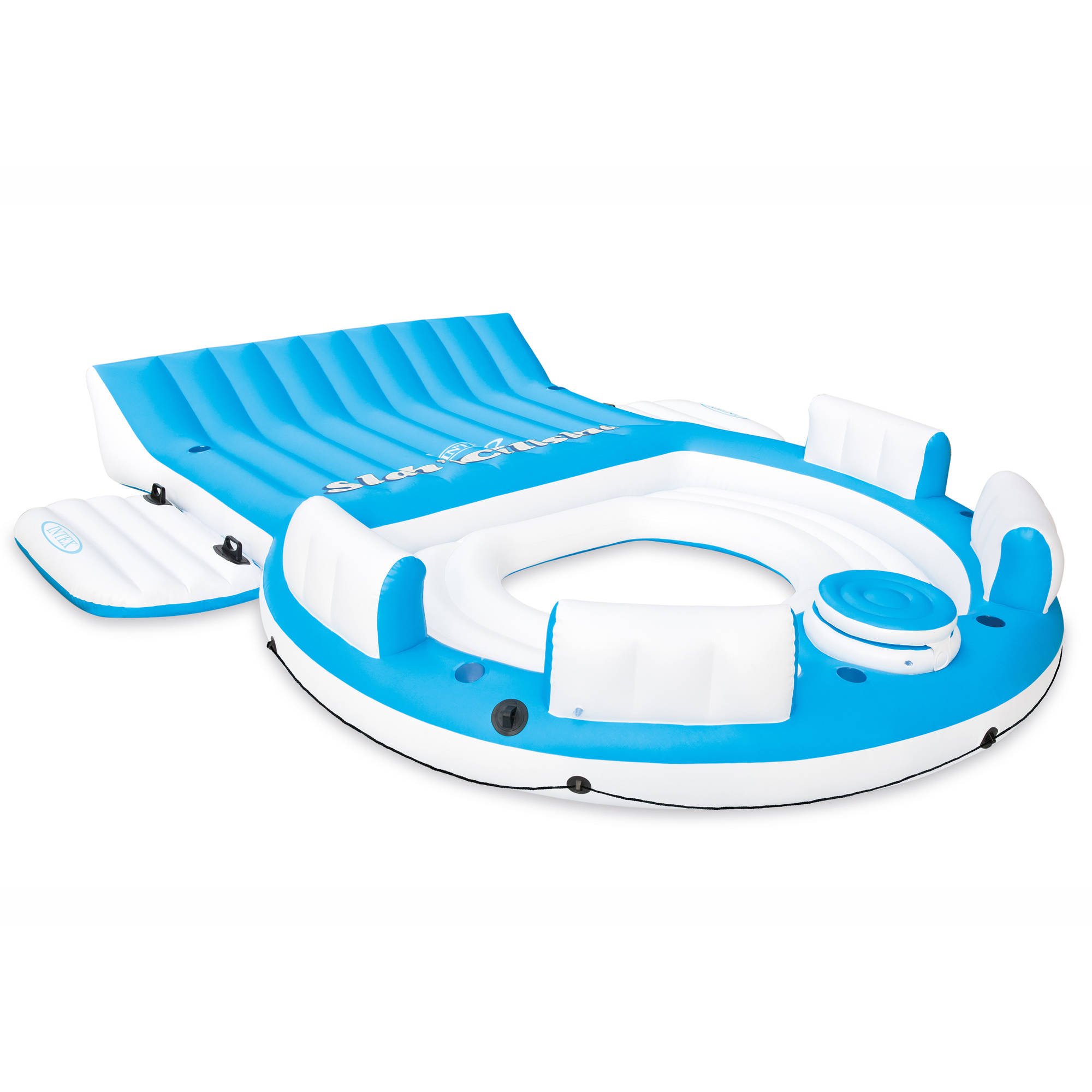Intex Inflatable Splash N Chill Island Lake Raft Lounger for Up to 7 Adults and Wet Set Adhesive Vinyl Tube Repair Patch 6 Pack Kit