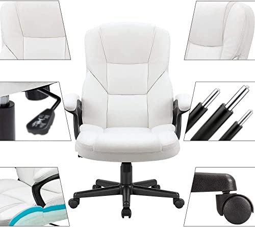 LETREM Office Chair Ergonomic for Lumbar Support Task Swivel,Ergonomic Executive Chair with Arms and Wheels Dining Room Computer Chair Learning Desk Chair Meeting Chair A/White/One Side