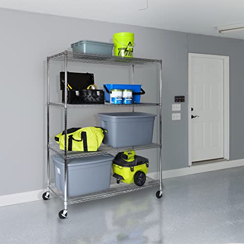 Seville Classics UltraDurable Heavy Duty NSF Solid Steel Wire Rack Storage Unit, Organizer for Garage, Warehouse, Office, Restaurant, Classroom, Kitchen, Steel, 4-Tier Shelving, 60" W x 24" D