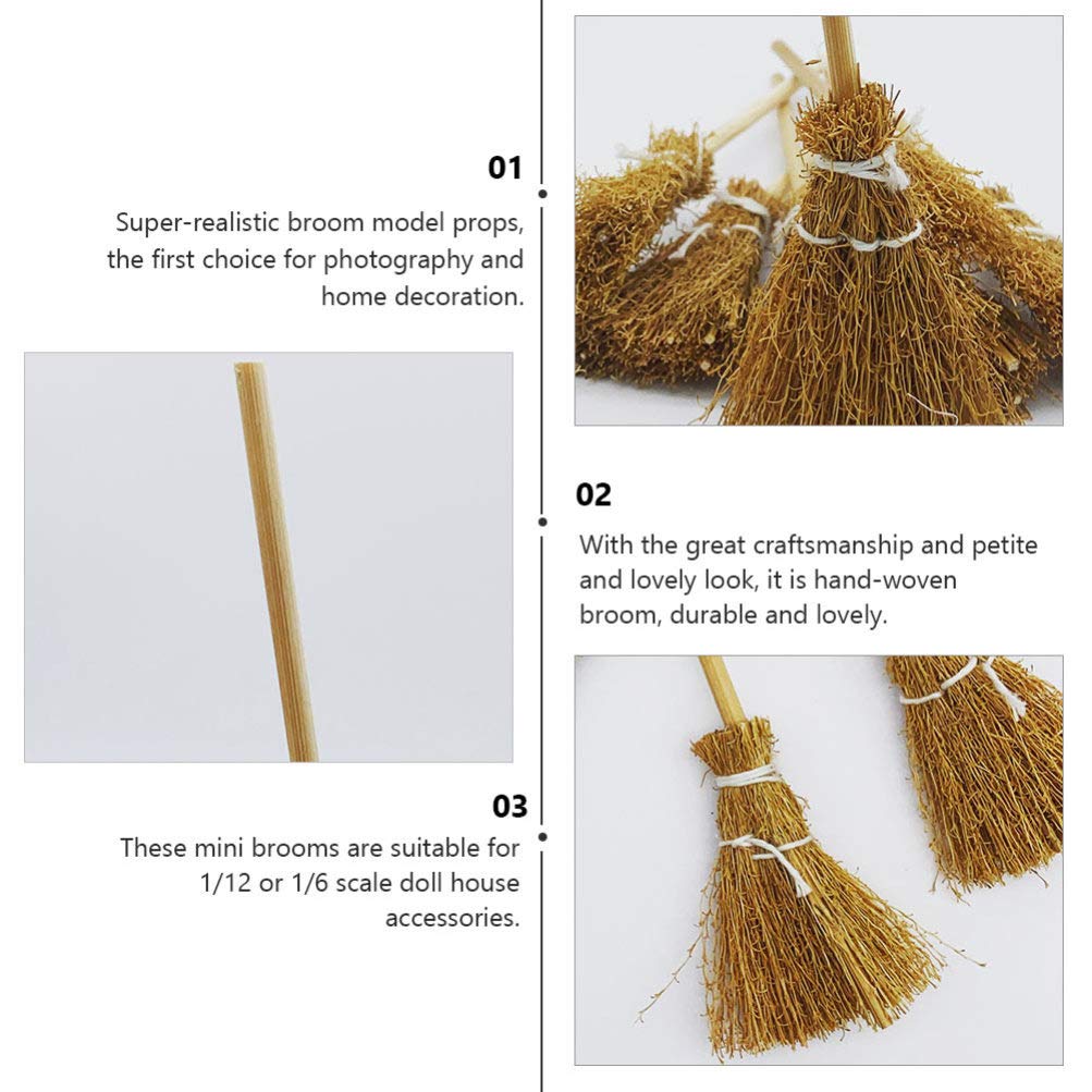 Toyvian Witch Broom Witch Broom 5Pcs Artificial Mini Broom Miniature Broom Props Mini Straw Broom Fairy Hopuse Micro Landscape Decoration Witch Broomstick Cinnamon Broom