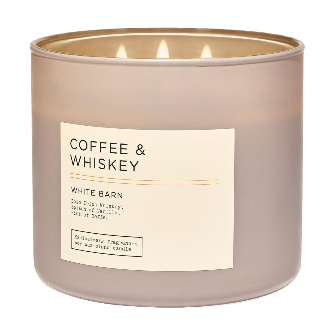 Bath + Body Works Coffee and Whiskey Candle - Bold Coffee w/Vanilla Infused Whiskey - 3 Wick Scented Candle for Men - 14.5 oz, New for 2024