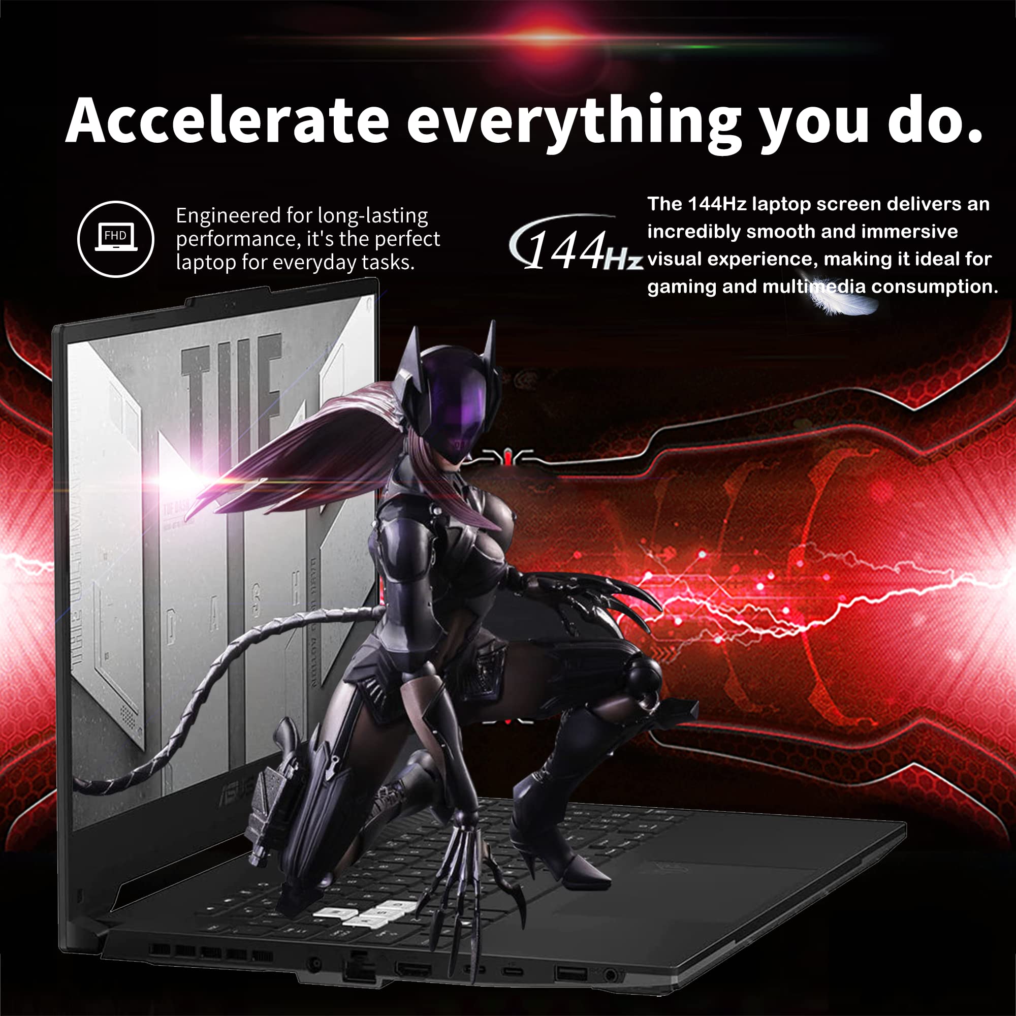 ASUS TUF 15.6"" 144Hz Gaming Laptop, Intel 11th Core i5-12450H 32GB DDR5 RAM, 1TB PCIe SSD, NVIDIA GeForce RTX 3050 Graphics, Backlit Keyboard, Windows 11, Eclipse Grey, 32GB USB Card, Black