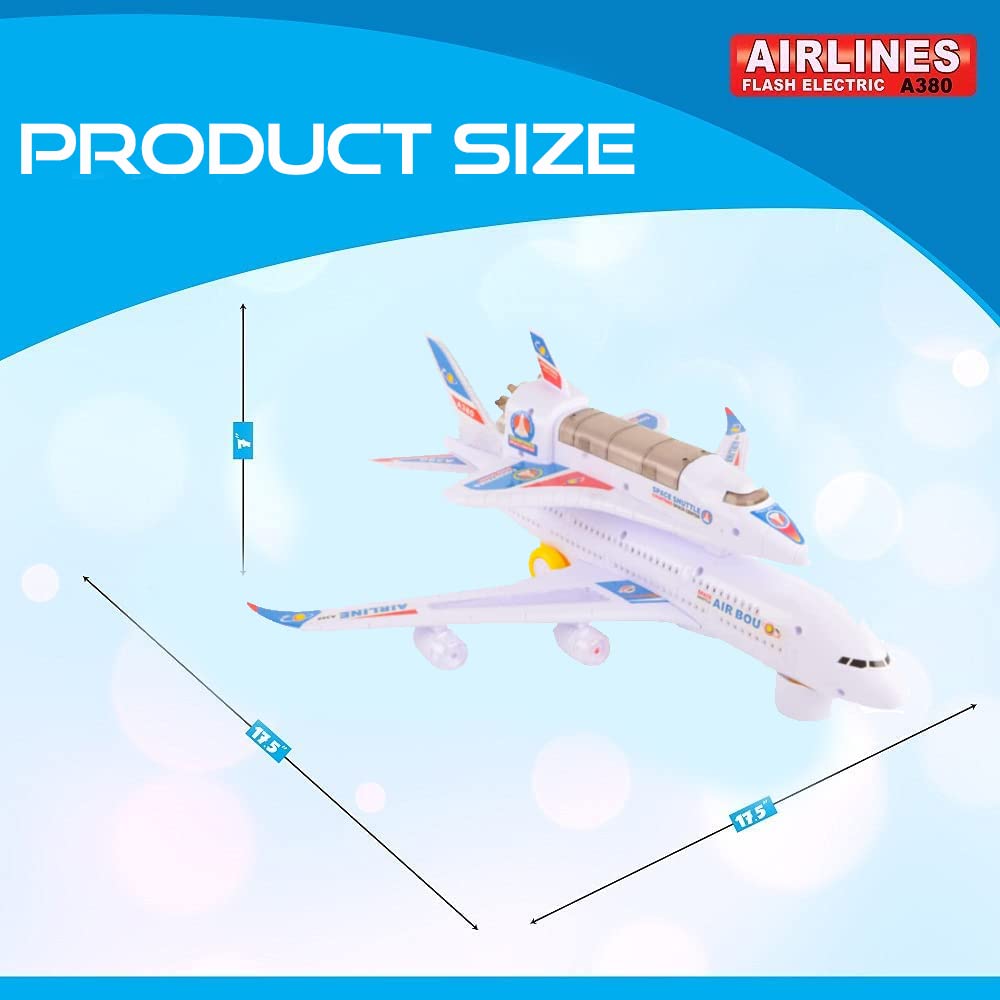 Electric Airplane Space Shuttle Carrier Transporter Bump and Go Kids Action Toy - Big Model Jumbo Jet with Flashing 3D Lights and Realistic Aircraft Plane Sounds