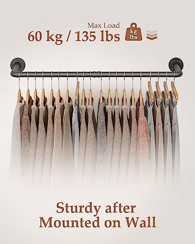Bodato Industrial Clothing Rack 38.4'' for Wall, Heavy Duty Pipe Clothes Rack Wall Mounted for Hanging Clothes Garment, Closet Rod Hanging Bar for Walk-in Closet