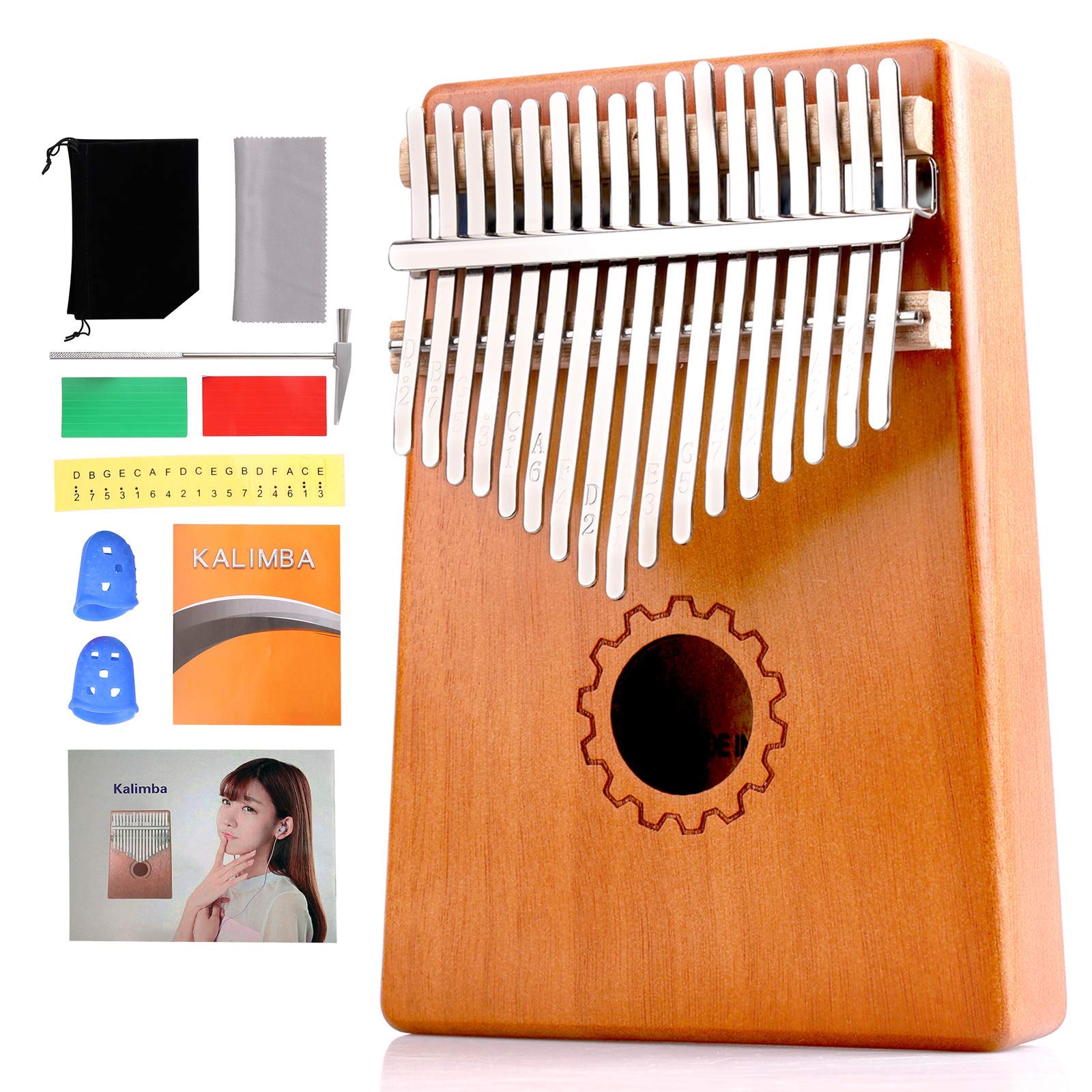 ActFun Kalimba Thumb Piano 17 Keys, Solid Mahogany Wood Finger Piano with Study Instruction, Portable Musical Instrument for Kids, Adults and Beginners, Brown