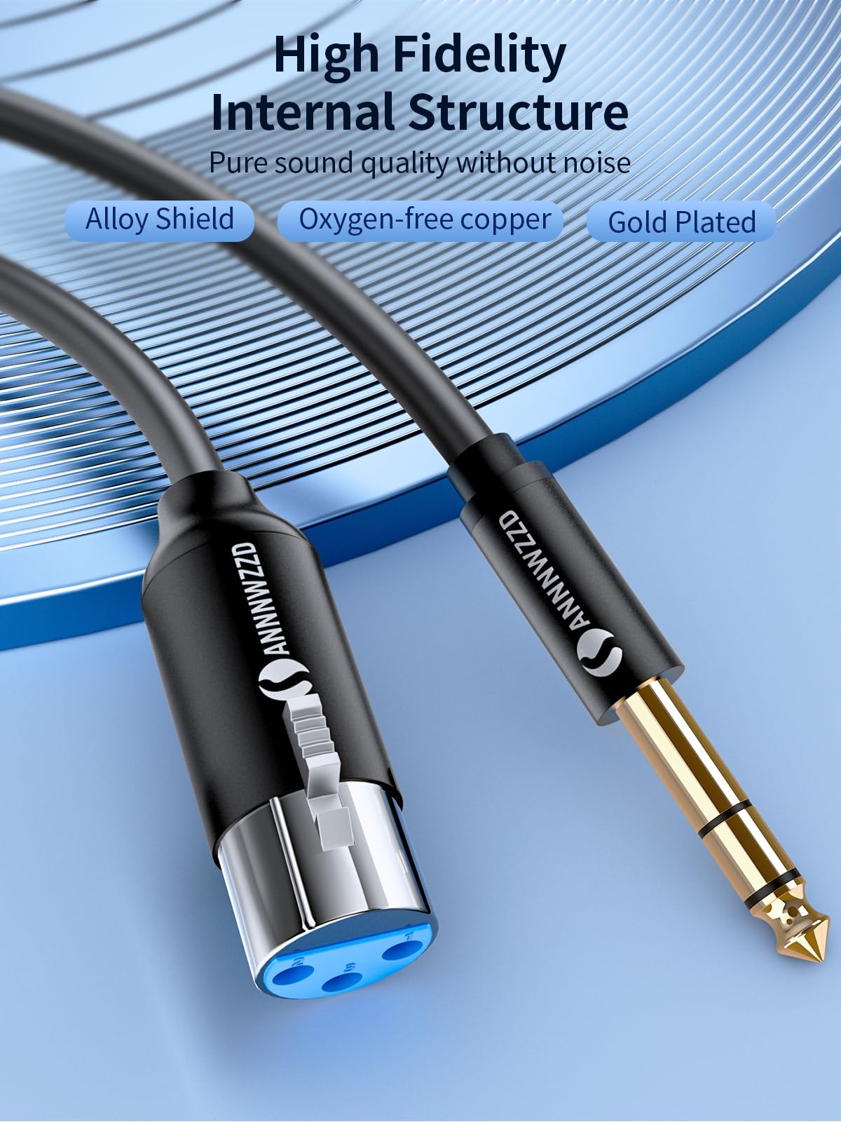 ANNNWZZD XLR to 1/4, TRS to XLR Cable, XLR Female to 1/4 for Guitar, Mixer, Speaker, Playing Live 3FT/1M