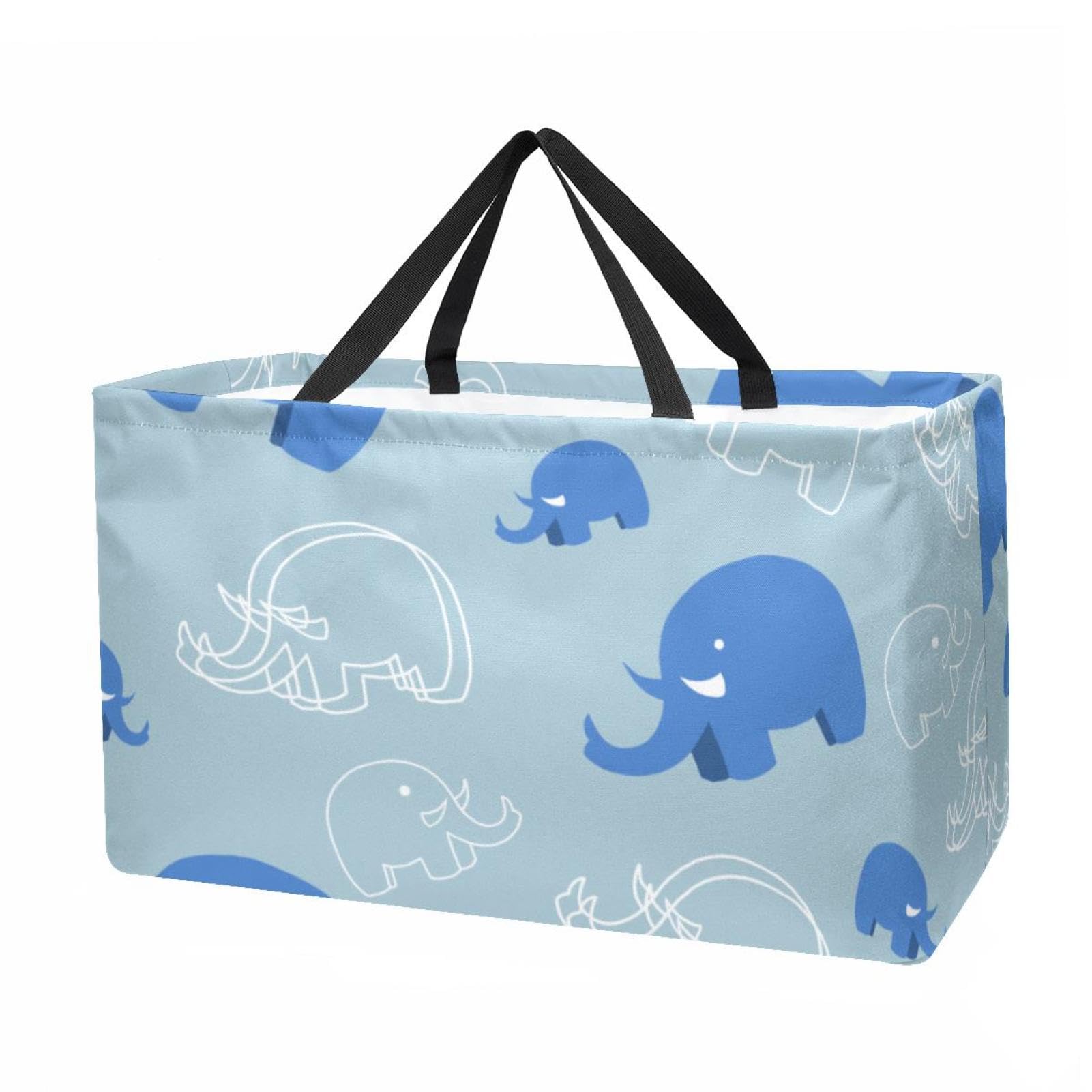 Cartoon Elephant Full Print Large Capacity Laundry Organizer Tote Bag - Reusable and Foldable Oxford Cloth Shopping Bags