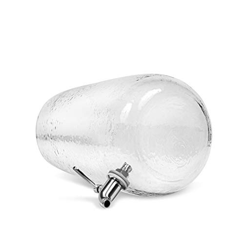 BirdRock Home 1.5 Gallon Hammered Glass Beverage Dispenser with Lid - Stainless Steel Spigot - Decorative Round Jar for Drinks - Lemonade Sangria Tea Water Drink Jar Jug - Home Parties