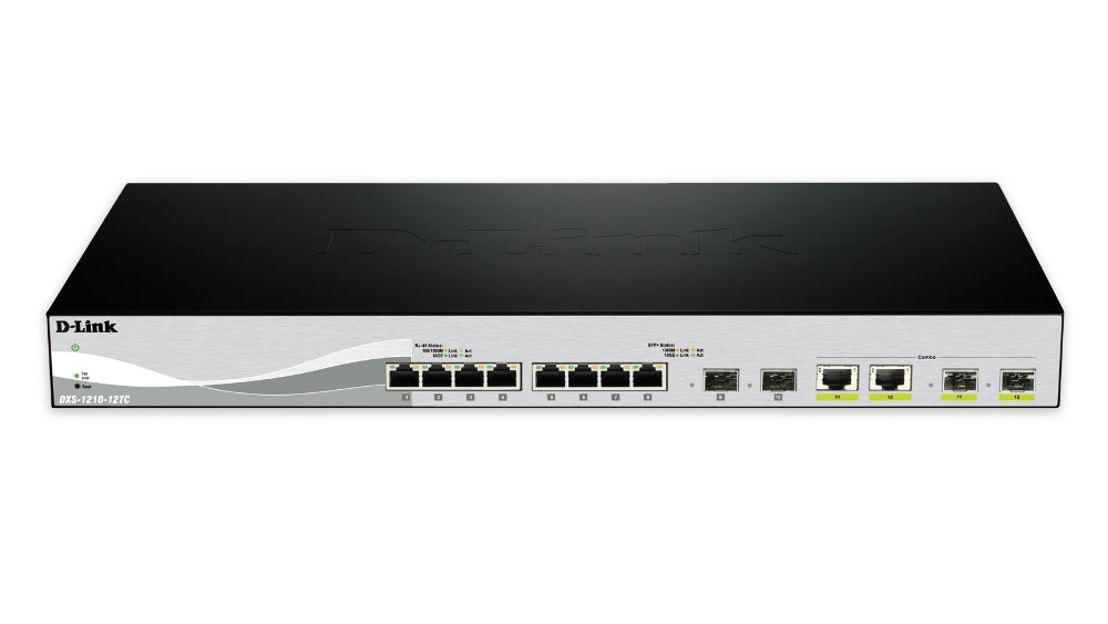 D-Link Ethernet Switch, 10 12 Port Gigabit Managed Web Smart Switch w/ 2 RJ45 SFP+ Combo Ports Network Internet (DXS-1210-12SC), Black/Gray