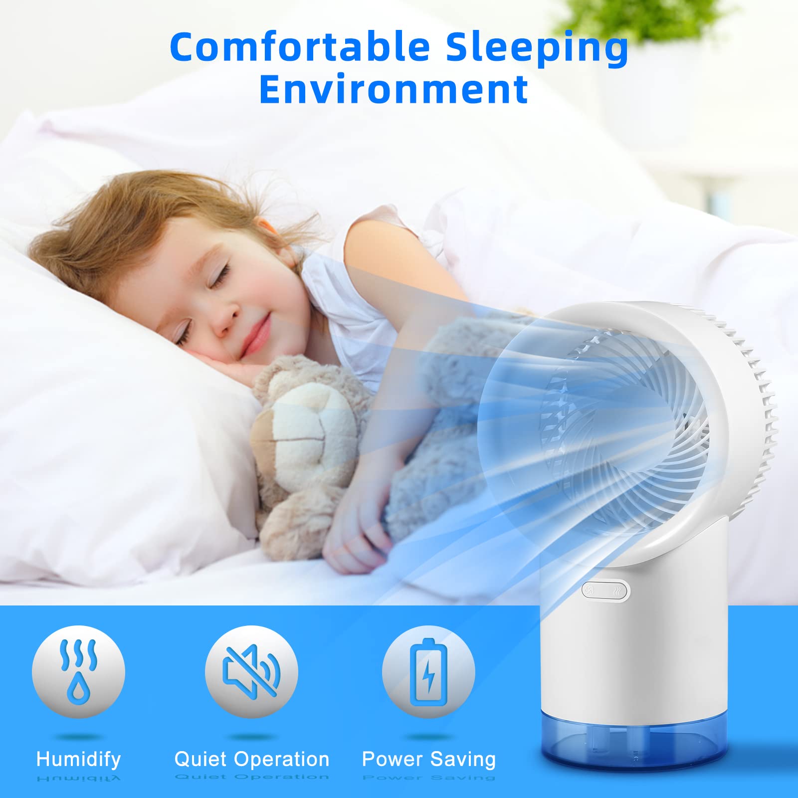 Ankuwa Personal Air Cooler, 3 in 1 Personal Desktop Cooling Fan 3 Speeds, Evaporative Portable Air Conditioner with 400ml Water ‎365-B 0