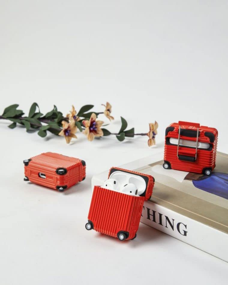 Case for Airpods,Suitcase Trunk Design Airpods Caser Compatible for Apple Airpods 1,2,3&Pro,Travel Enthusiast (AirPods 3,Orange)