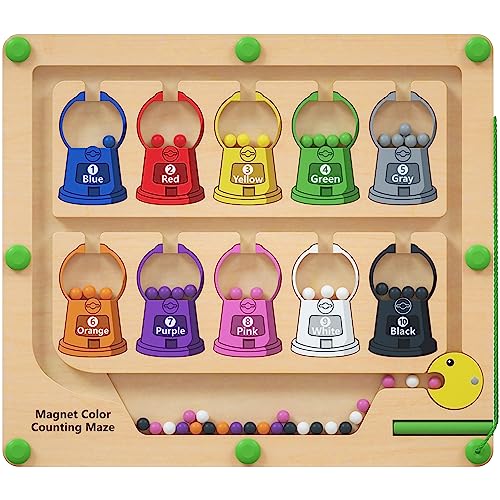 Magnetic Color and Number Maze, Montessori Wooden Puzzle Board for Color Sorting and Counting Number, Preschool Learning Activities Toddler Fine Motor Skills Toys for Boys Girls 3 4 5 Years Old
