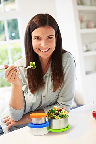 NomBox Stainless Steel Food Storage Containers β Set of 3 Kitchen Lunch/Snack Containers With Leak-proof Silicone Lids β Reusable & Washable β For Portion Control, Food Prep & Storing