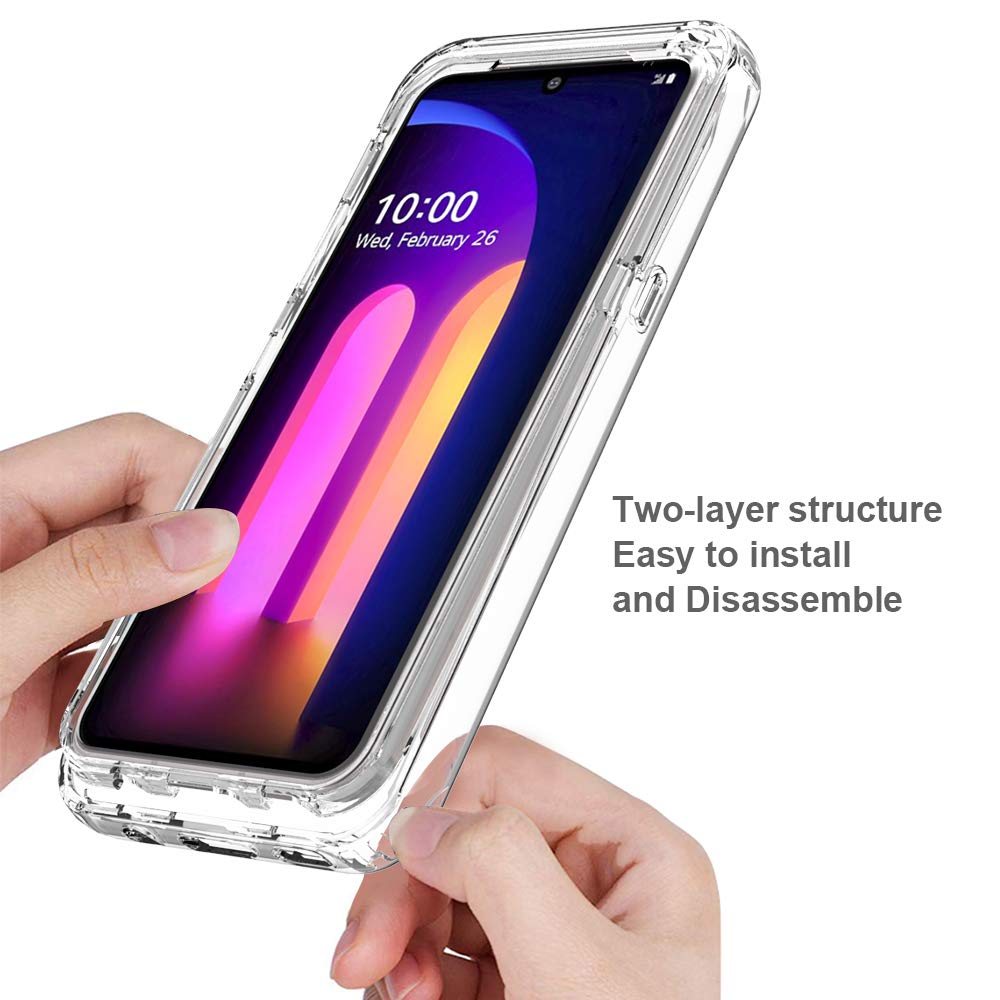 ANENQ Case for LG V60 ThinQ, Transparent Heavy Duty Shock-Absorbing and Scratch-Resistant Protective with TPU Bumper and Rugged PC Front Phone Cover for LG V60 6.8 inches (Clear)