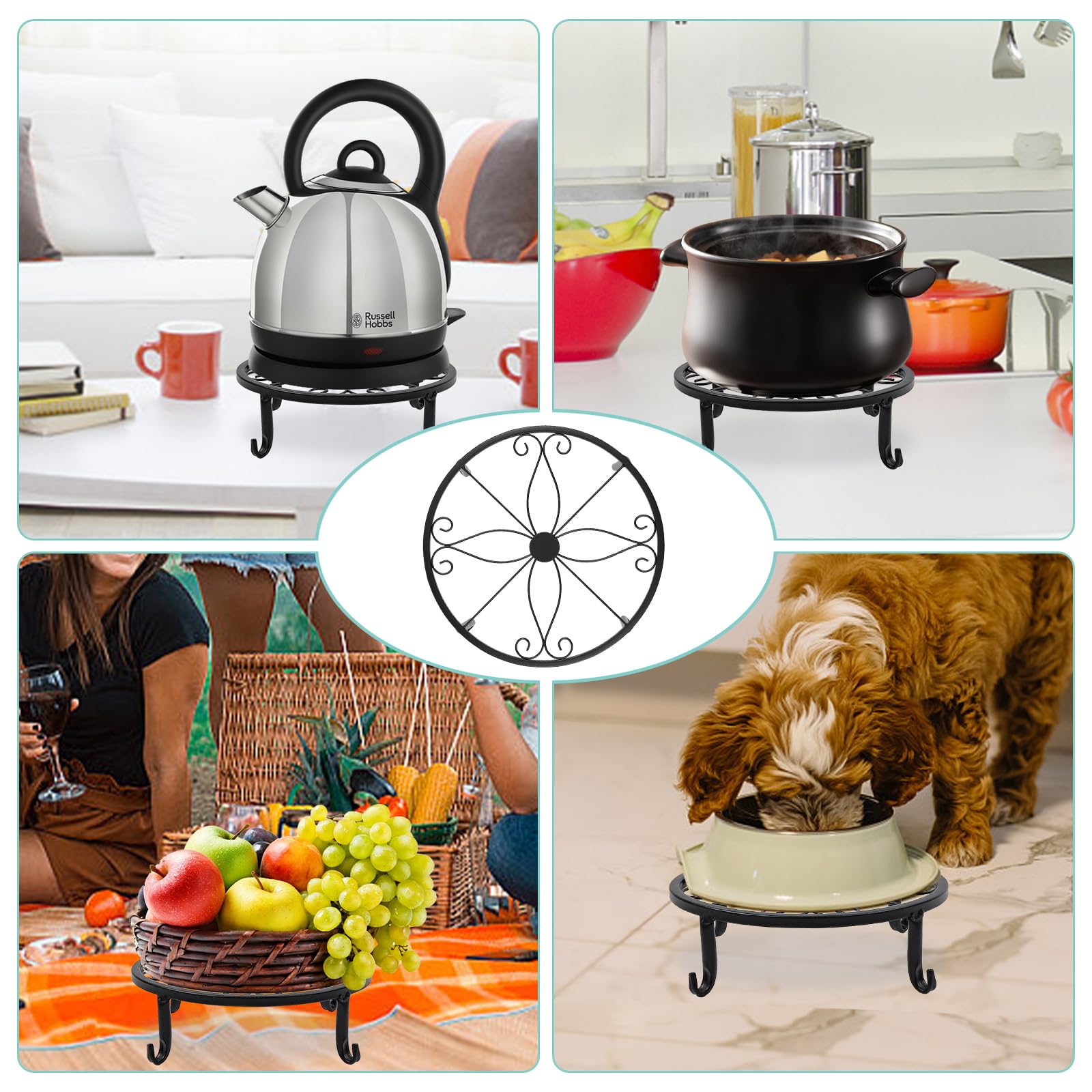 AISHN Metal Plant Stand 5 in 1 Potted Irons Planter Holder Black,Metal Rustproof Iron Garden Container Round Supports Rack for Planter,Flowerpot Holder Display Rack for Home & Garden Decorate