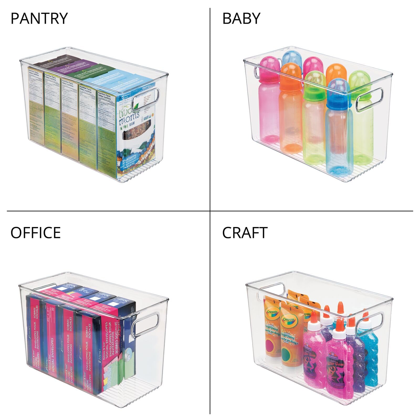 mDesign Plastic Storage Box – Narrow Open-Top Fridge Organiser Tray with Handle – Can Be Used as Fridge Tray, Shelf Box or for Cupboard Storage – Pack of 2 — Clear