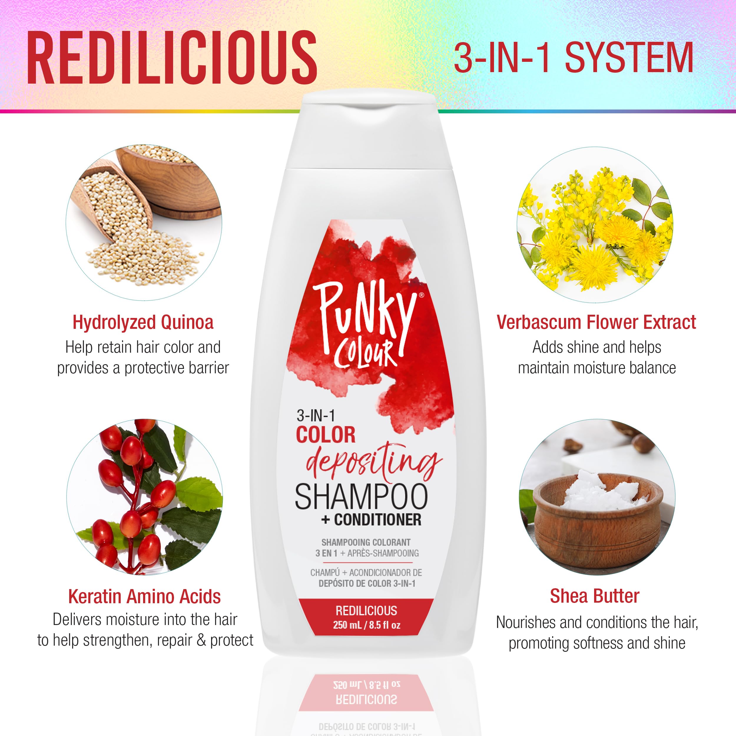 Punky Colour 3-in-1 Color Depositing Hair Cleanser & Conditioner, 8.5 fl oz. (Redilicious)