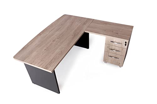 Casa Mare 63" Wood L Shaped Office Desk Right Side w/Lockable Drawers | Lock File Cabinet w/Telescopic Rail & Chrome Handle & Legs | Computer PC Laptop Sturdy Corner Table | Modern Home Study | Creme