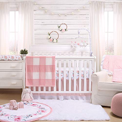 Pink Watercolor Floral Fitted Baby Girl Crib Sheet - Farmhouse Collection by The Peanut Shell