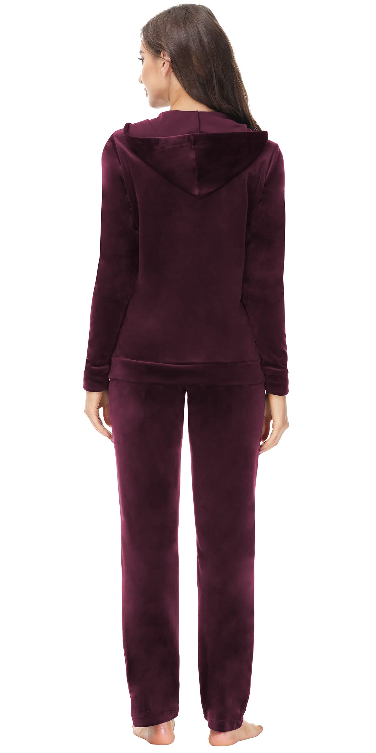 ANOTHER CHOICE Velour Tracksuit Women 2 Piece Zip-Up Velvet Sweatsuits Hooded Soft Jogging Set(Wine,Small)