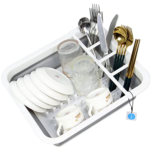 Casaphoria Collapsible Small Dish Dryer Foldable Dish Drying Rack Large Dishes Over The Sink for Kitchen Counter Plate Rack,Plastic Portable Dinnerware Organizer-Space Saving Kitchen Storage Tray