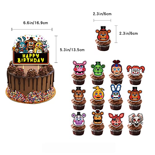 Birthday Party Supplies, Five Nights at Freddy Includes Banner, Tablecloth, Cake Topper - 24 Cupcake Toppers - 20 Balloons and Backdrop