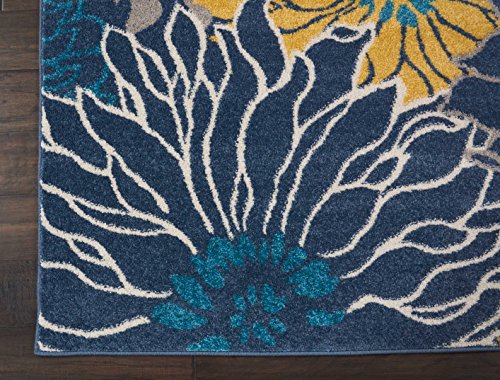 Nourison Passion Blue 5'3" x 7'3" Area-Rug, Floral, Farmhouse, Easy-Cleaning, Non Shedding, Bed Room, Living Room, Dining Room, Kitchen, (5' x 7')