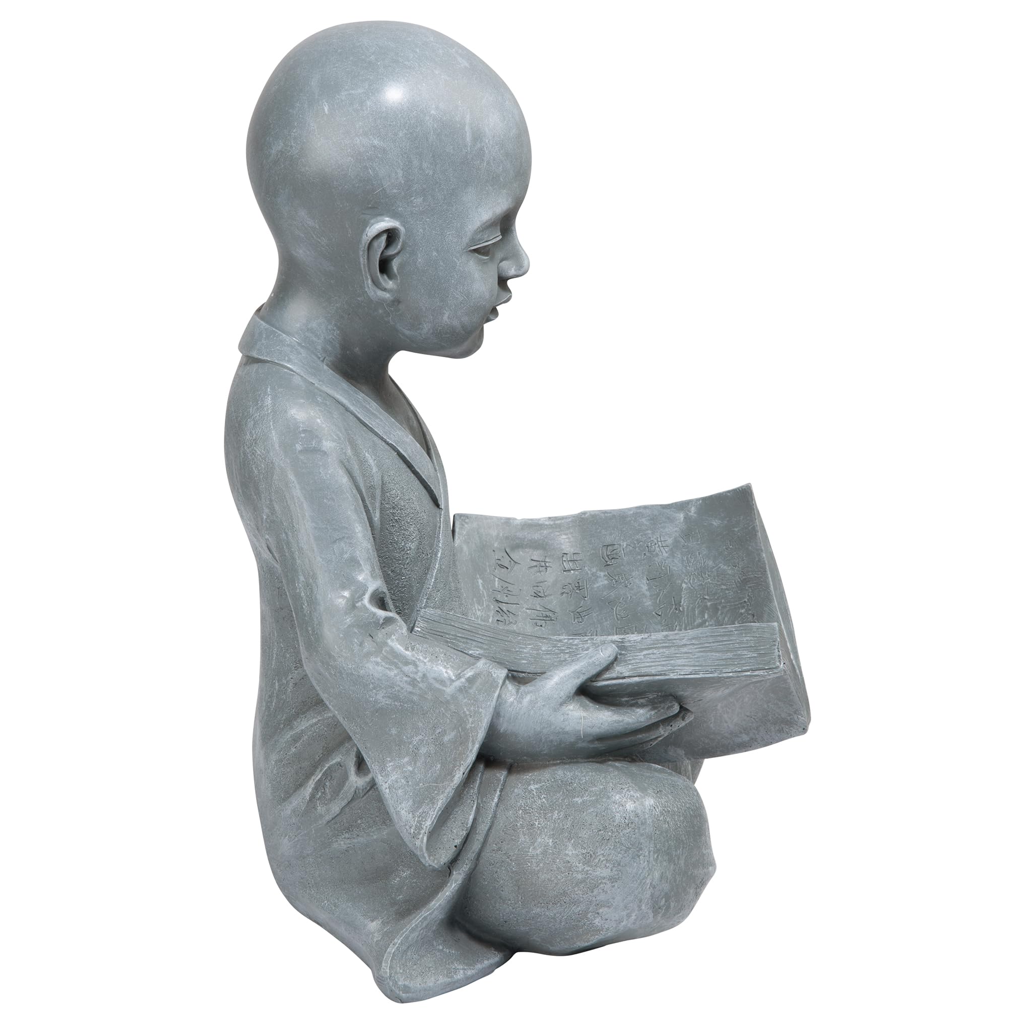 Design Toscano Baby Boy Studying The Five Precepts Asian Decor Garden Statue, 9 inches wide, 12 inches tall, Cast Stone Resin, Gray Stone Finish