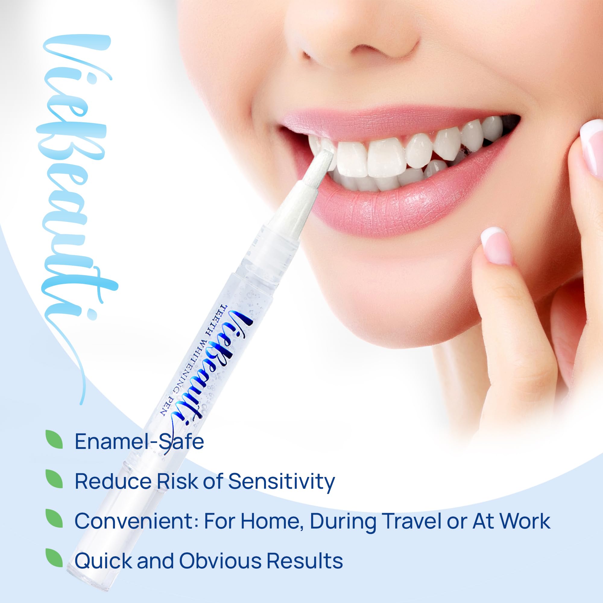 VieBeauti Teeth Whitening Pen (3 Pcs), 30+ Uses, Effective, Painless, No Sensitivity, Travel-Friendly, Easy to Use, Beautiful White Smile, Mint Flavor