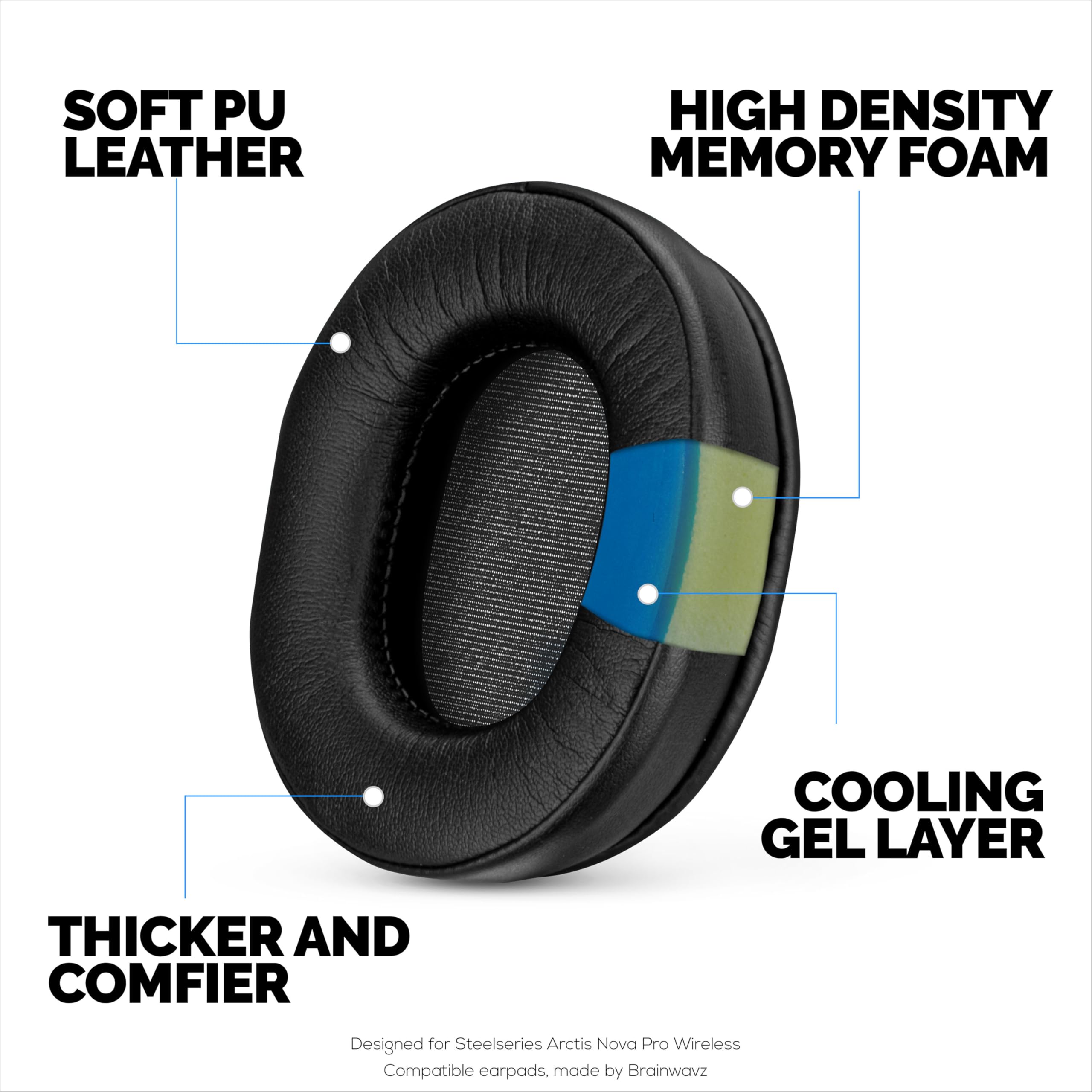 Gaming Gel Earpads for SteelSeries Arctis 1, Arctis 3, Arctis 5, Arctis 7, Arctis 9X, Arctis Pro & Arctis Prime Headset Headphone Earpads, Memory Foam & PU Leather (Black)