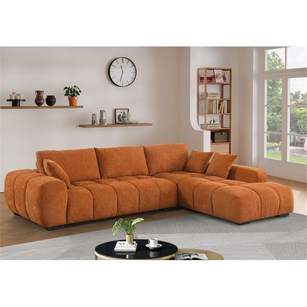 Alexent Oversized Fluffy Sofa Chaise Set 2 Pieces Sectional Sofa Chenille Couch with Deep Seat for Living Room (Caramel, Right-Hand Facing)