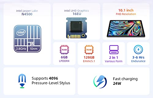ARYSON Hi10 Go 10.1" FHD (1920x1200) IPS Screen Intel Celeron N4500 CPU 6GB RAM 128GB ROM Windows 10 Tablet PC with Micro-HD (Include Keyboard and Stylus)