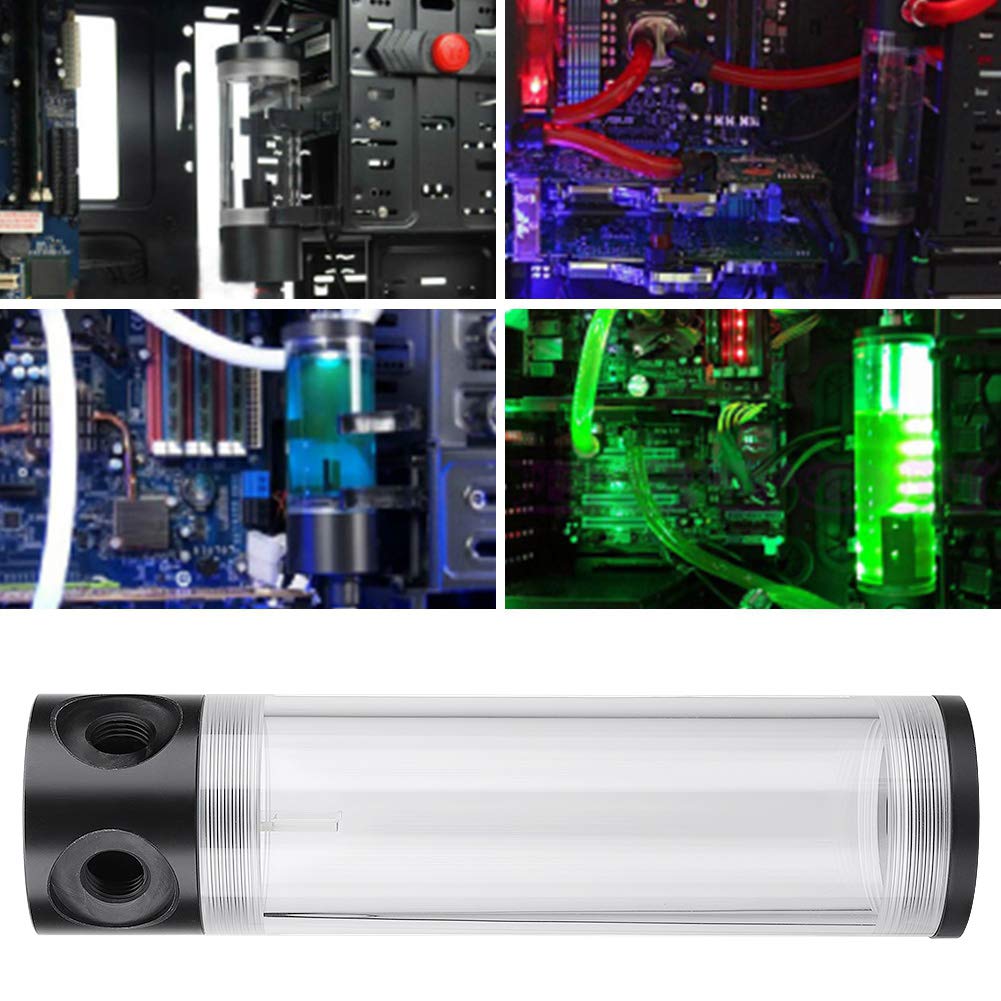 Water Cooling Reservoir, PC Water Reservoir 190mm*50mm Diameter G1/4'' POM Cylindrical CPU Water Cooler Reservoir System Heat Sink Kit Cooling Acrylic Water Reservoir for PC