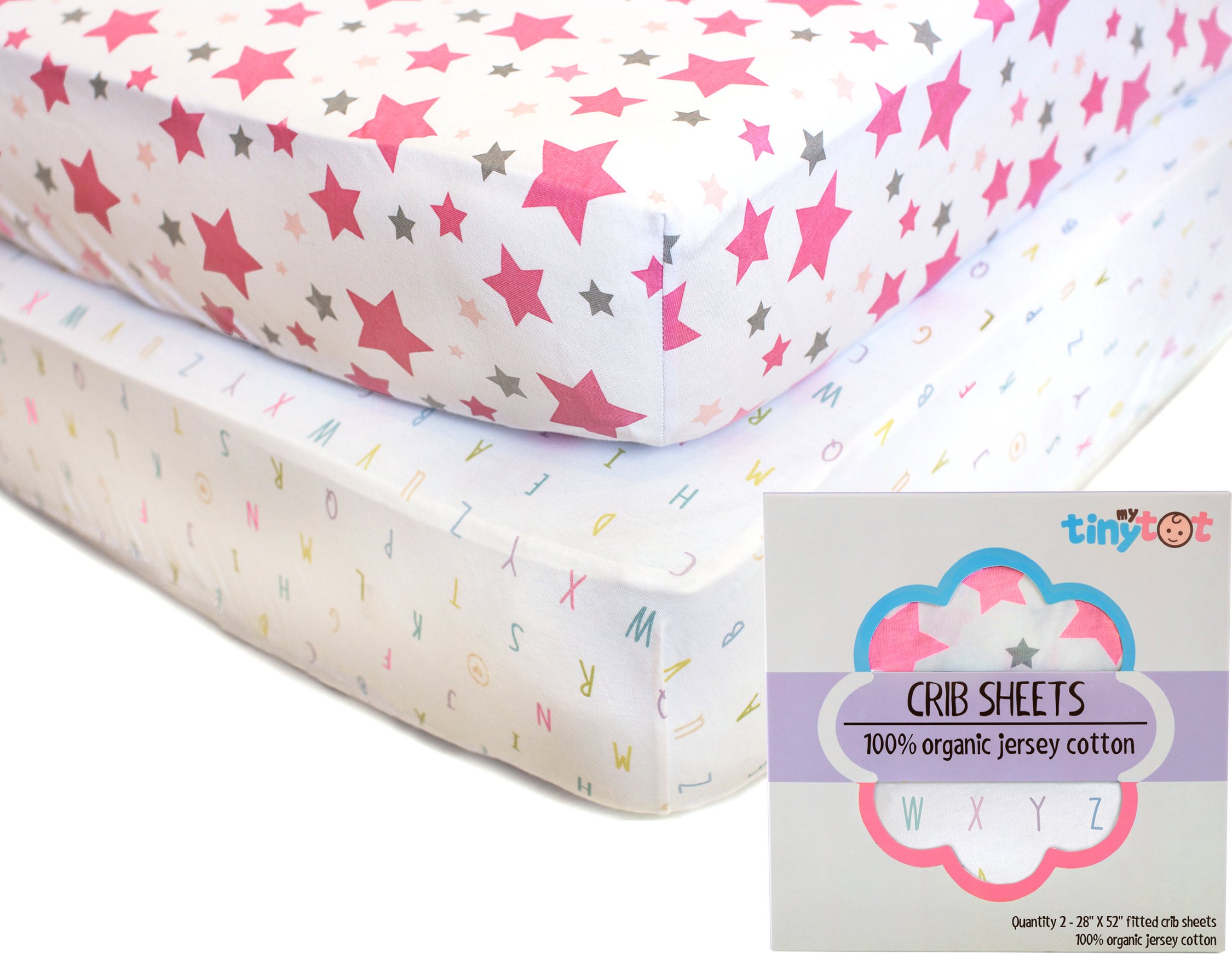 My Tiny Tot Baby Crib Sheets Boy or Girl (2 Pack) – Organic Cotton Fitted Crib Sheet Set for Baby Crib Mattress – Extra Soft, Premium Baby Nursery Bedding – Pink