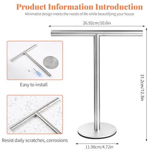 Bathroom Hand Towel Holder Stand,T-Shape Hand Towel Holder Stand SUS304 Stainless Steel for Bathroom,Kitchen or Vanity Countertop(2Pack)
