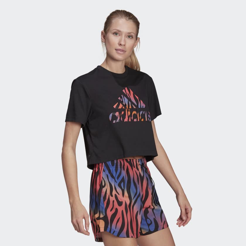 adidas Women's Tiger Printed Tee, Black, Large
