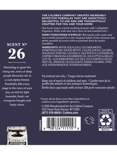 Caldrea Hand Soap Refill, Aloe Vera Gel, Olive Oil And Essential Oils To Cleanse And Condition, Lavender Cedar Leaf, 32 Oz