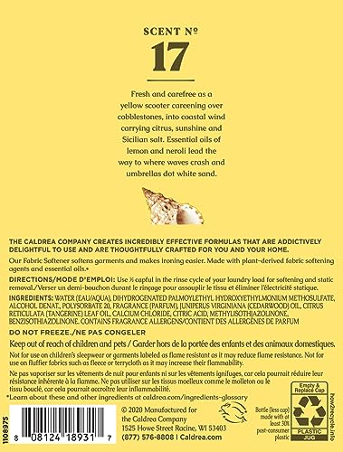 Caldrea Liquid Fabric Softener, Plant Derived, Helps remove static and wrinkles, Sea Salt Neroli Scent, 32 oz