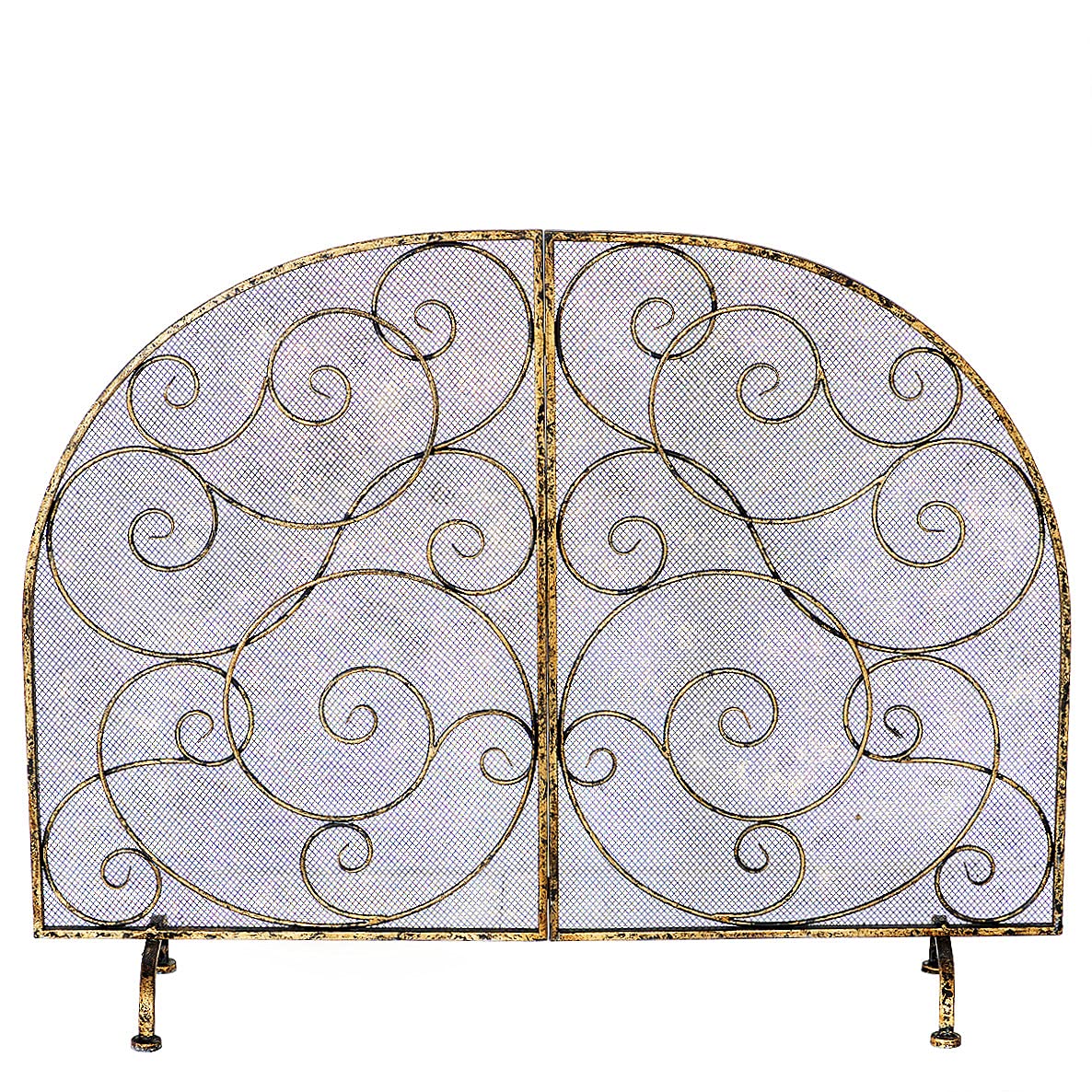XSDevecor Handcrafted Large Free Standing Fireplace Screen, Sturdy Wrought Iron Frame Decorative Mesh Fire Spark Guard Gate, 43“ W x 33” H