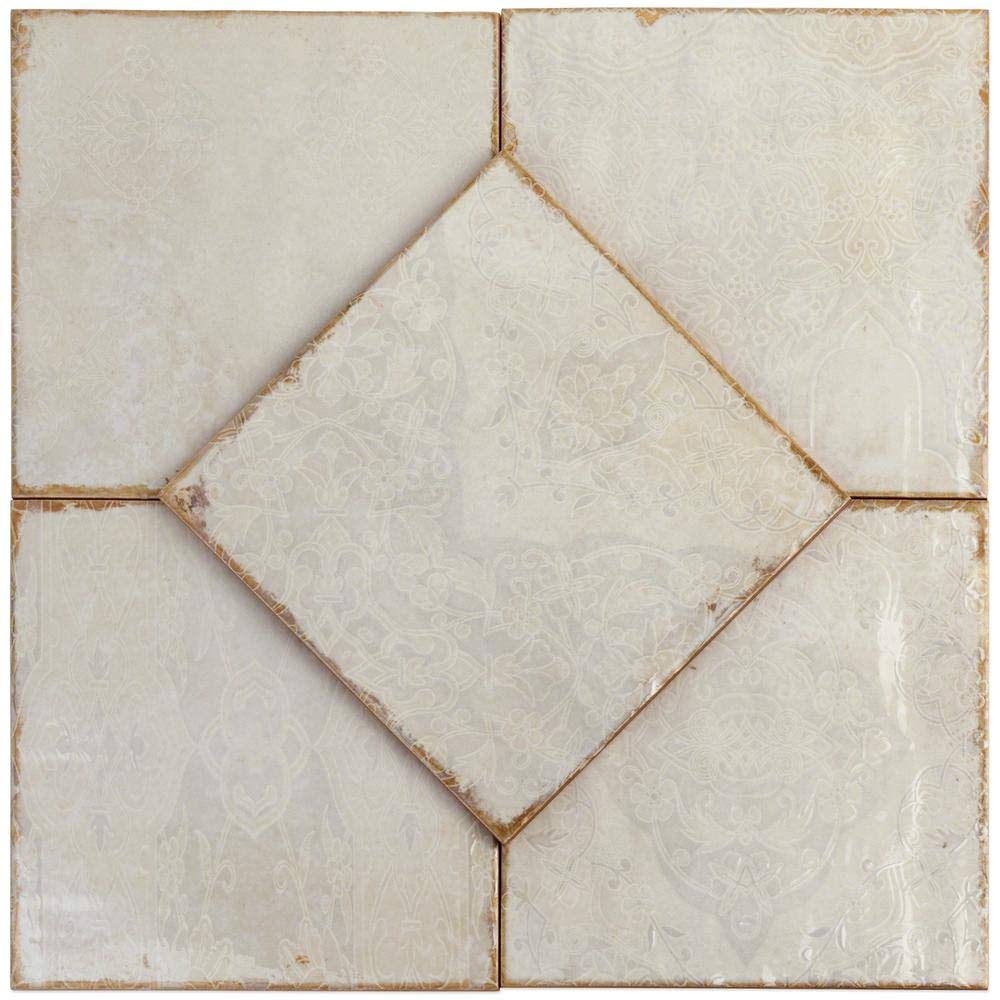 Angela Harris White & Beige Decor Polished Ceramic Wall Tile Sample