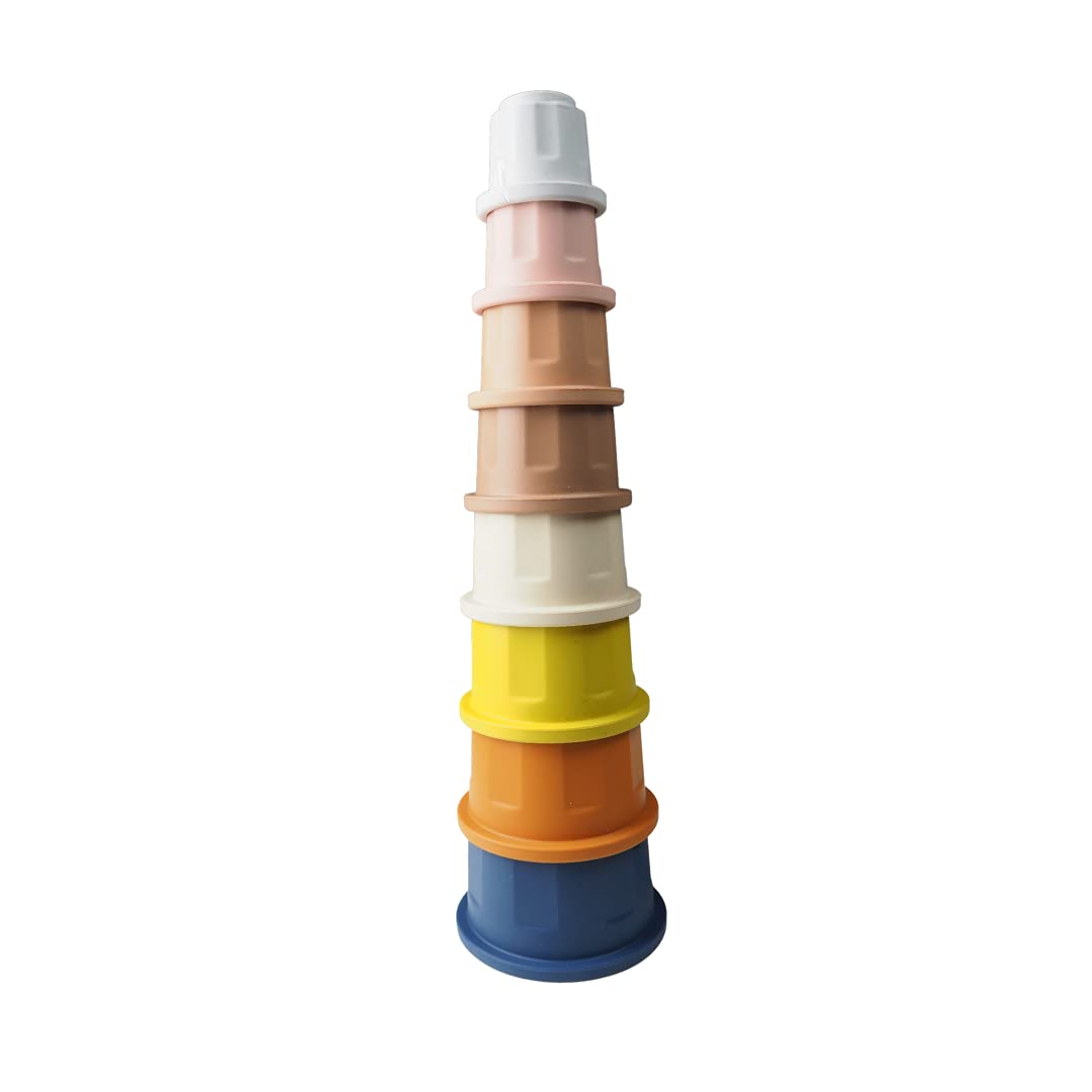 NEAFRON 8 PCS Baby Stacking Toys for Toddlers 1-3, Nesting Cups, Early Educational Development Baby Stacking Cups, Bathing Toys for Boys and Girls (Yellow)