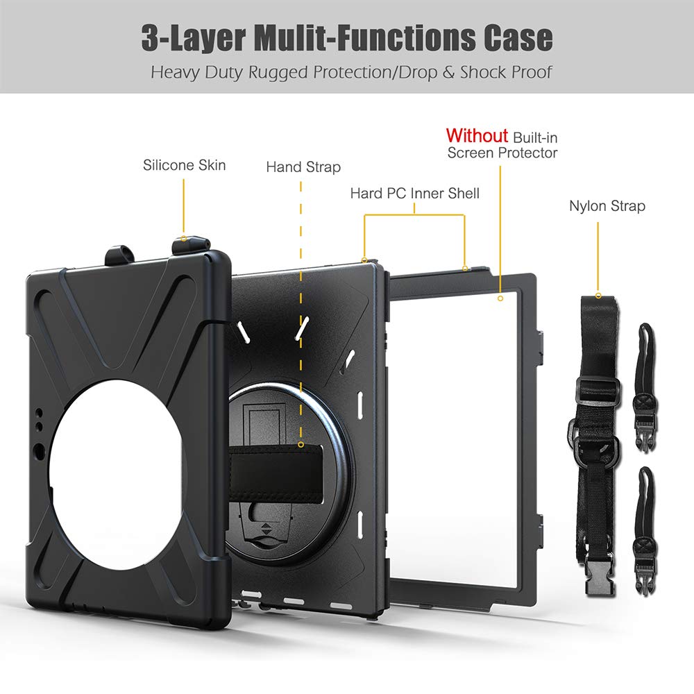 ZenRich Surface Pro 7 Plus/Pro 7 / Pro 6 / Pro 5 / Pro 4 / Pro LTE Case with Pencil Holder, Rotatable Stand, Hand Strap and Shoulder Belt Heavy Duty Shockproof Full Body Protective-Black