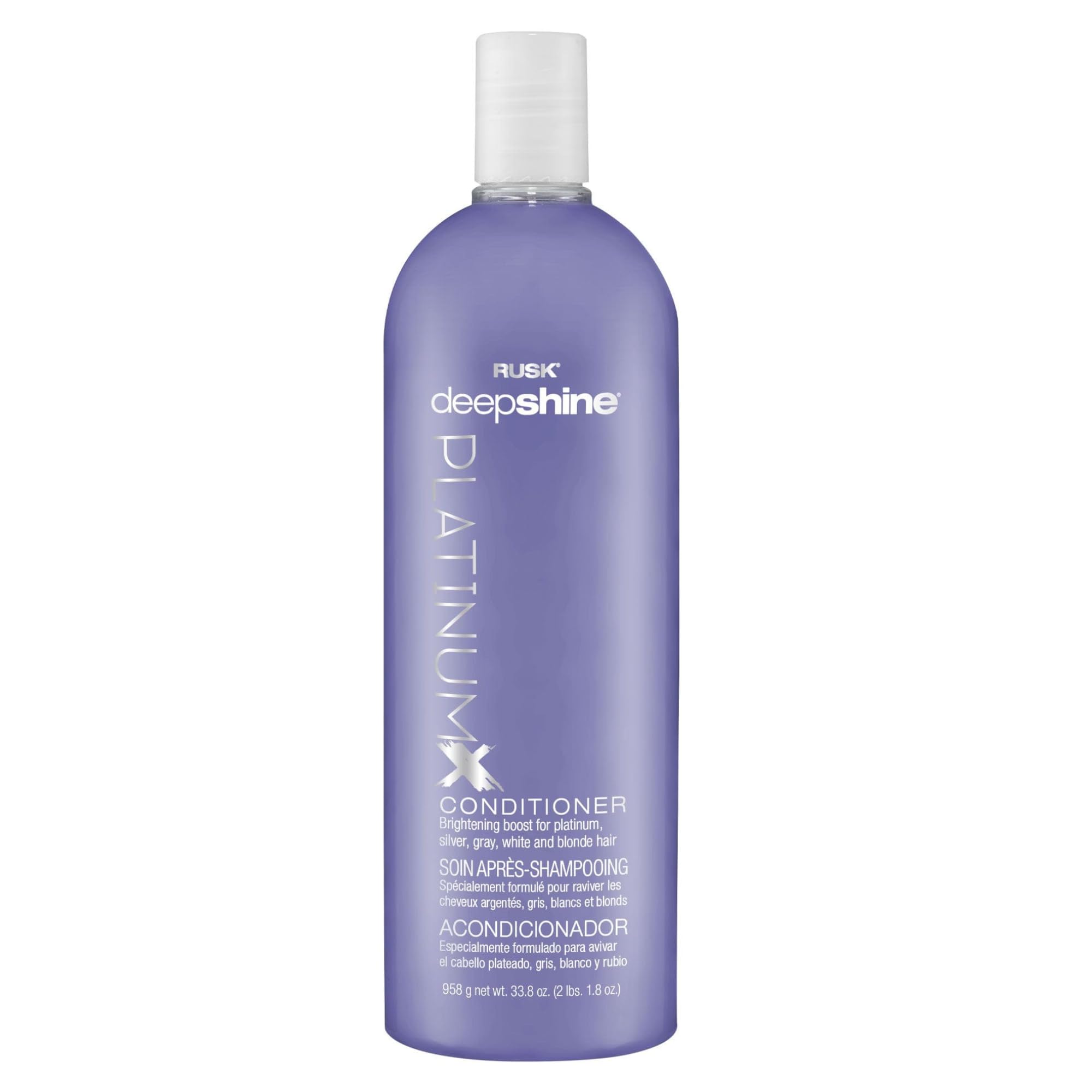 RUSK Deepshine PlatinumX Conditioner, Eliminates Brassiness, Brightening Boost for Platinum, Silver, Gray, White, and Blonde Hair, 33.8 oz.