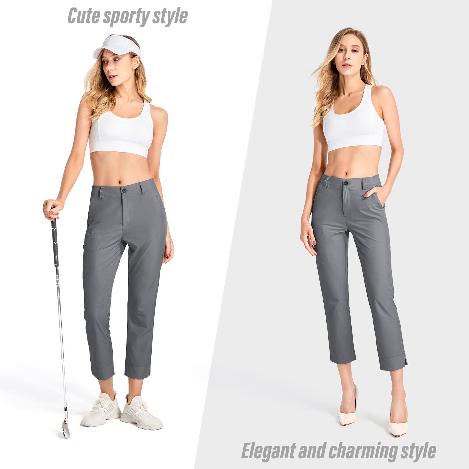 Alfiudad Women's Golf Pants Stretch Lightweight Quick Dry Work Casual Pants Water Resistant with Zipper Pocket#2070 Dark Grey,XS