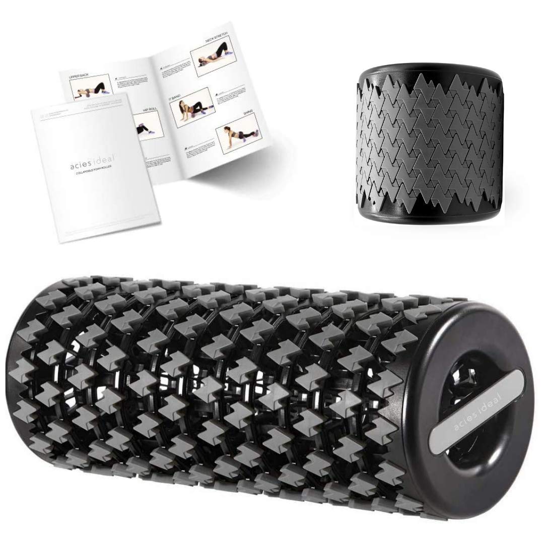 Acies Ideal Collapsible Foam Roller for Travel & Exercise - Deep Tissue Foam Roller for Muscles and Back, Compact Travel Massage Roller Tube for Muscles Myofascial Release (Black)