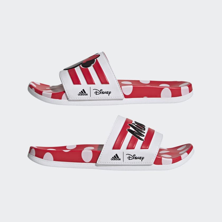 adidas Women's Adilette Comfort Slides Sandal, White/Ray Red/Core Black, 7
